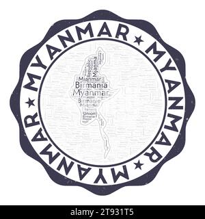 Myanmar Word Cloud. Country shape with region division. Myanmar ...