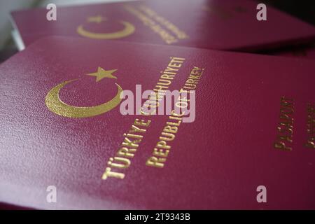 Republic of Türkiye red colored passports Stock Photo - Alamy