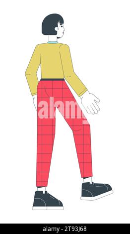 Young korean woman stepping forward black and white 2D line cartoon ...