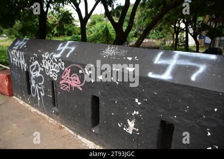 Police car spray-painted with Nazi swastika in Sao Paulo, Brazil Stock ...