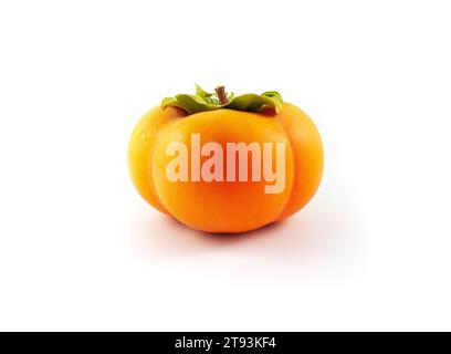 Photo of a ripe fuyu Asian persimmon with leaves and stem intact Stock ...