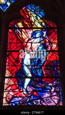 Metz, France - December 26, 2022: Marc Chagall stained glass window in ...