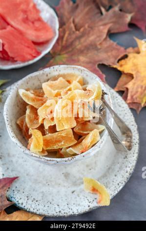 Homemade watermelon rind candy. Dessert from watermelon rinds in ...