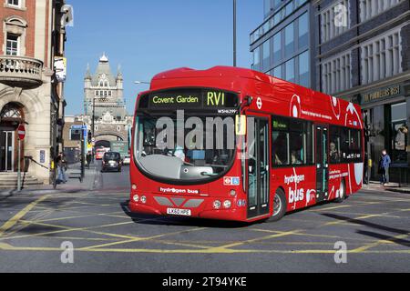 A Hydrogen powered bus turns from Borough High Street in to Tooley ...