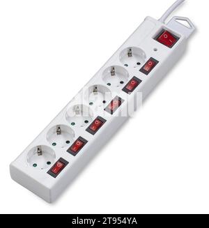 multi sockets power extension on white background Stock Photo - Alamy