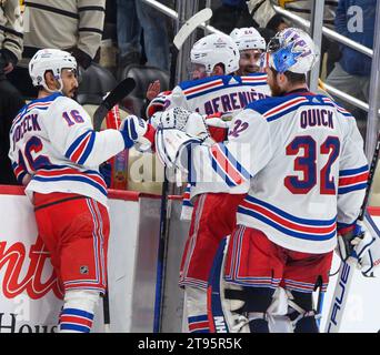 New York Rangers goaltender Jonathan Quick (32) blocks the shot from ...