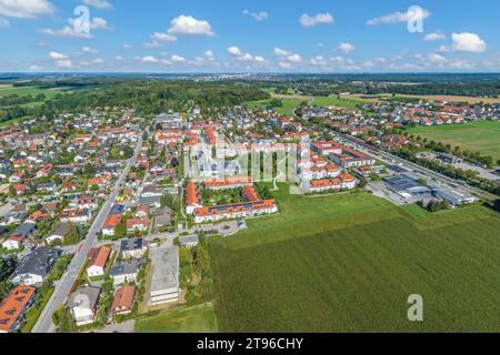 Aerial view to Gilching to the west of Munich in the Fünfseenland in ...