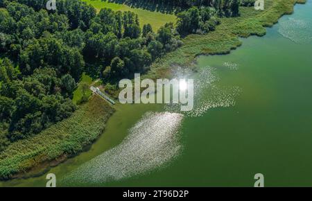 Aerial view to the Chiemgau region around the Simssee near Riedering ...