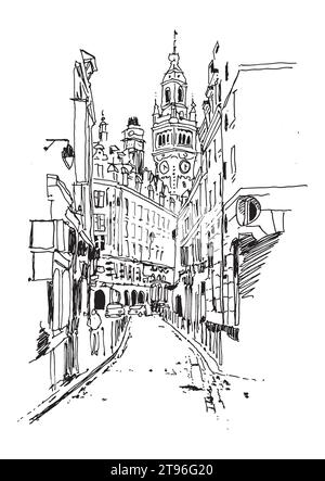 France cityscape line drawing vector. city scape sketch. sketch style ...