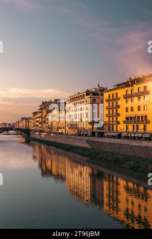 An aerial view of cityscape Florence surrounded by buildings in night ...