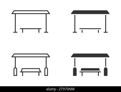Bus stop stand icon Black line art vector in black and white outline ...