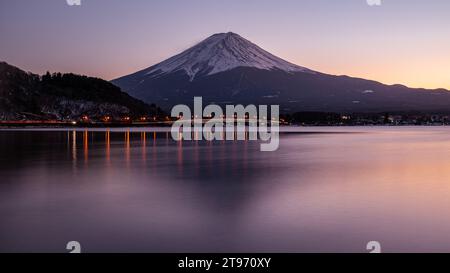 Mount fuji and kawaguchi lake during sunset Stock Photo - Alamy