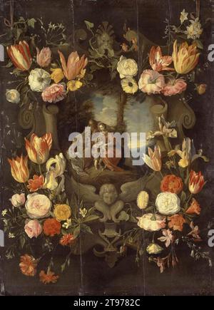 Framed canvas print of vintage oil painting of flowers in vase isolated ...