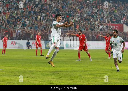 Sheikh Morsalin celebrates as his eye-catching goal helped Bangladesh ...
