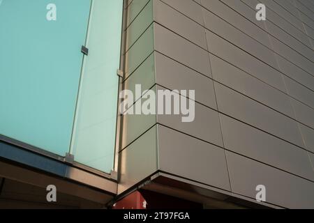 Crystal facades, modern building colored glass elements in facade ...