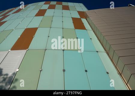 Crystal facades, modern building colored glass elements in facade ...