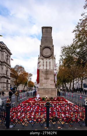 The Cenotaph (photographed after Remembrance Sunday), Whitehall, London ...