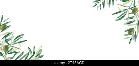 Watercolor horizontal banner, border with fruits, vegetables and green ...