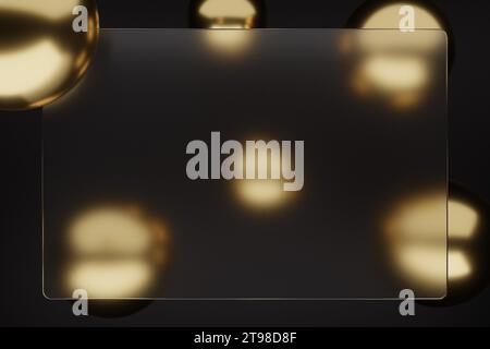 Glass morphism banner with gold shapes on black background presentation ...