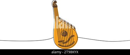 Bandura, string instrument one line continuous drawing. Musical ...