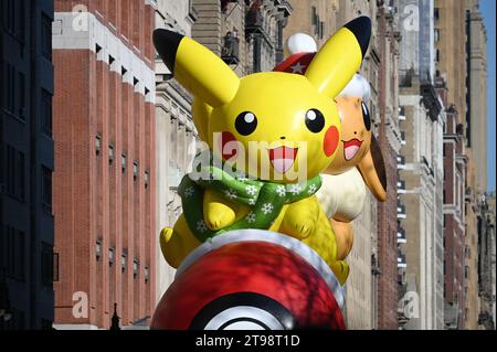 The Pikachu and Eevee balloon makes its way down the parade route as ...