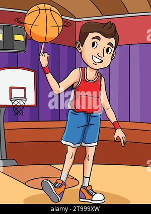 Basketball Boy Spinning the Ball Cartoon Clipart Stock Vector Image ...