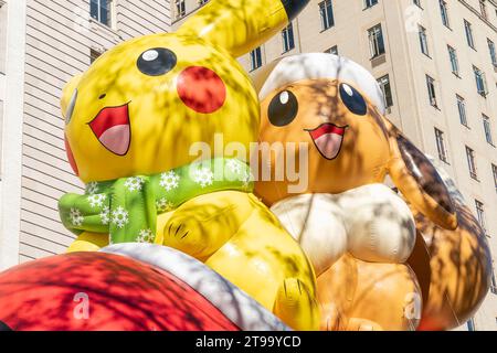 Pokemon Pikachu and Eevee balloon flown during 97th annual 2023 Macy's ...