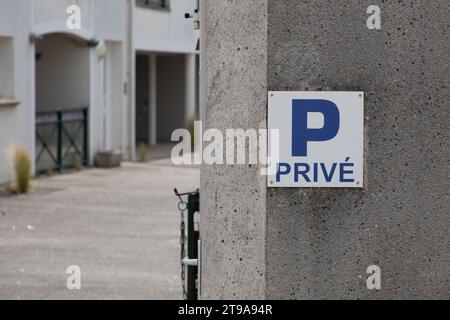 parking prive sign text in french door steel portal open means parking ...