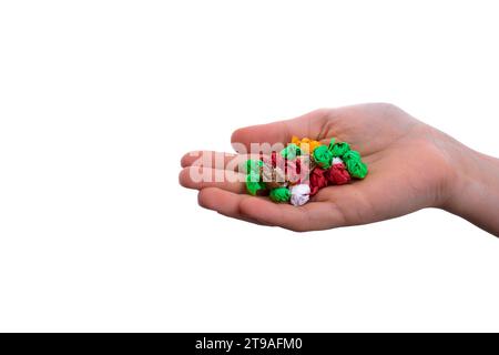 handful crumpled colorful paper on a white background Stock Photo - Alamy