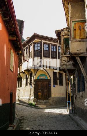 Old styled beautiful wooden Turkish houses in the street Stock Photo ...