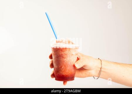 Orange Frozen Slush Drink in Plastic Cup Isolated on White Background ...