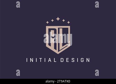 Monogram RL logo with geometric shield and crown, luxury elegant initial logo design vector ...