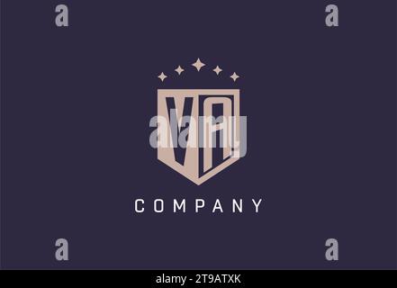 Monogram VA logo with geometric shield and crown, luxury elegant ...