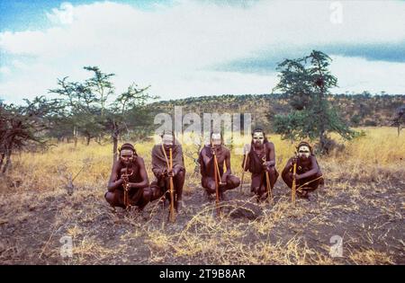 Tanzania, Hunters from the Maasai tribe with white painted faces Stock ...