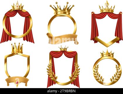 Golden crowned frame. Premium emblem mockup with gold laurel wreath ...