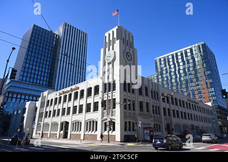 San Francisco Chronicle building facade with logo and modern glass high ...