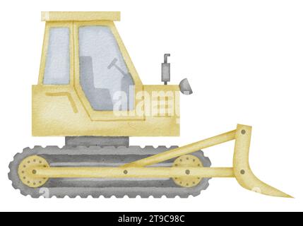 Bulldozer Watercolor illustration. Hand drawn clip art of Dozer on ...