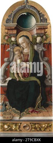 'Madonna and Child Enthroned with Donor' by Carlo Crivelli is a 15th-century altarpiece that ...
