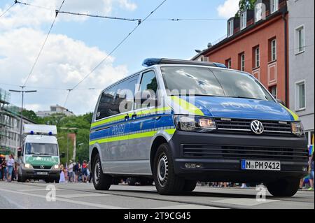 Police car at CSD Pride in Munich. The CSD parade is a political ...