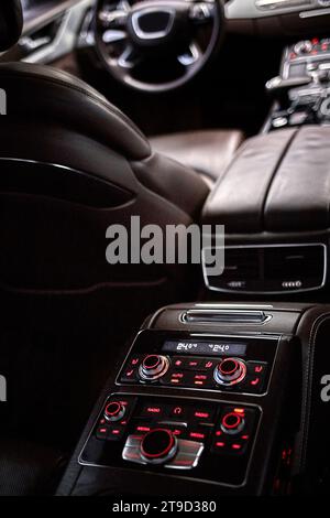 Car sensors and interior. Inside a modern car with transparent windows ...