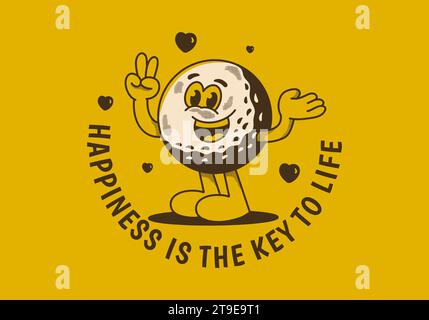 Happiness is the key to life. Vintage mascot character illustration of ...