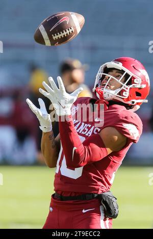 November 24, 2023: Razorback return man Isaiah Sategna #16 settles ...