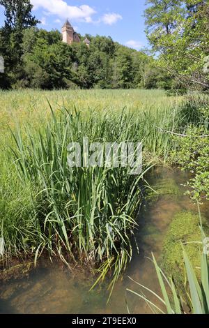 The stream and the Beune valley between the Château de Laussel (here in ...
