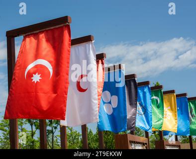 Flags of 16 great Turkish Empires in history Stock Photo - Alamy