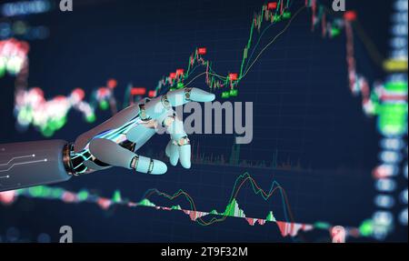 Ai Robot hand touching forex charts and diagrams stock market display on board. Investment and ...