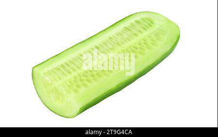 Cucumber piece cut lengthwise isolated on a white background with ...