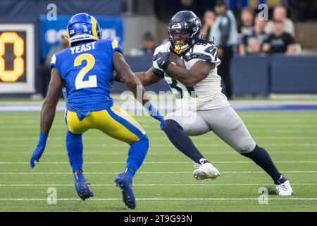 Seattle Seahawks running back DeeJay Dallas runs a drill during NFL ...