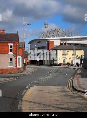 Wrexham football stadium known as the Racecourse Ground in the city of ...