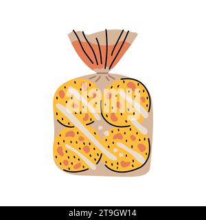Hand drawn packaged buns color element. Cartoon Ultra processed food ...