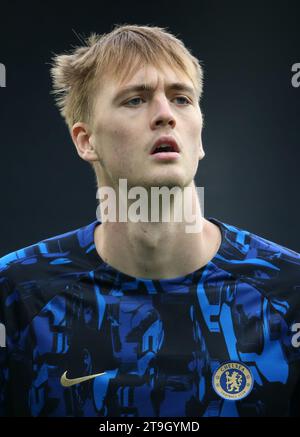 Chelsea goalkeeper Lucas Bergstrom during a training session at at ...